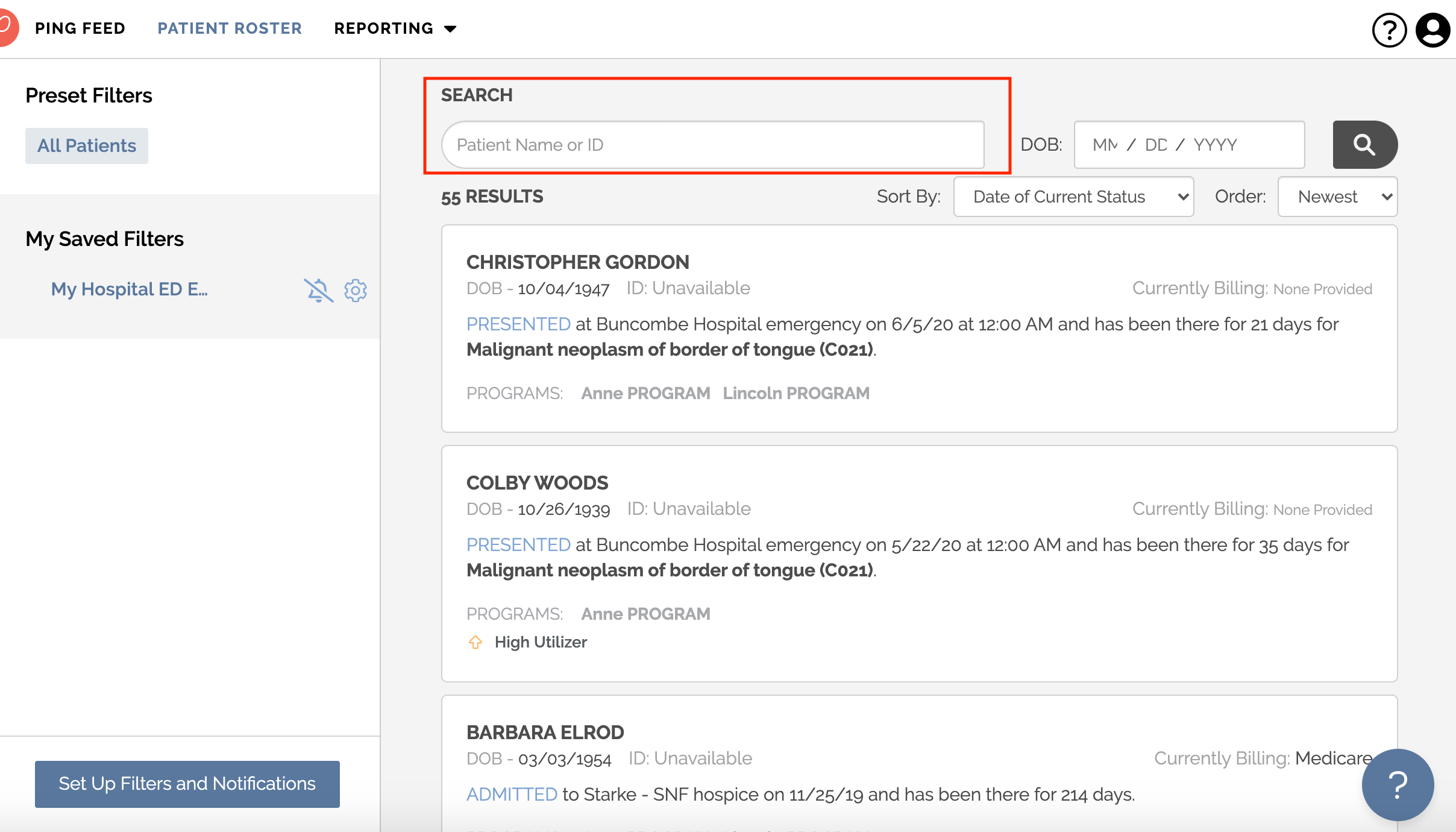 Patient Roster – Pings Support Center