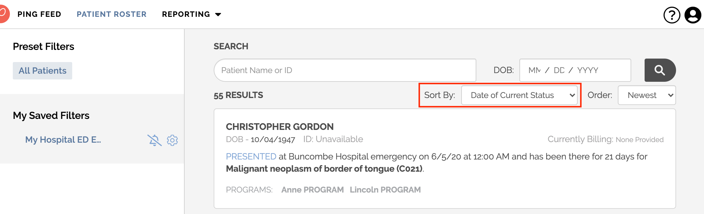 Patient Roster – Pings Support Center